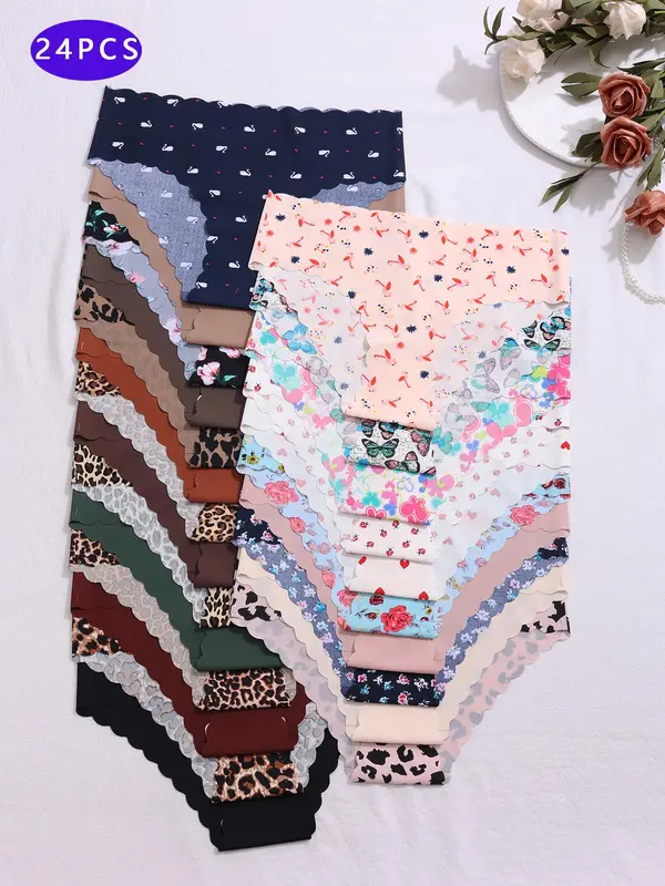 Women's Plain & All Over Print Seamless Panty, Soft Comfy Breathable ...