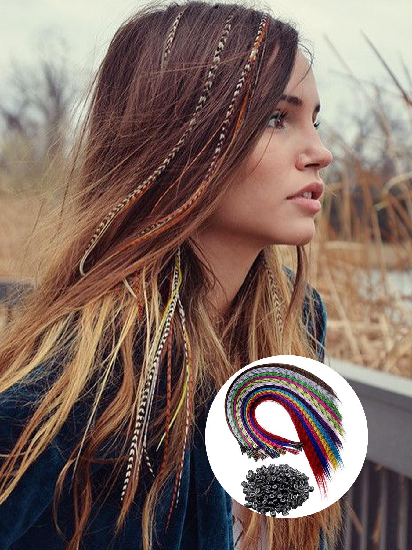 查看[16 Inch Colorful Feather Hair Extension Kit, Long Straight Hair ...