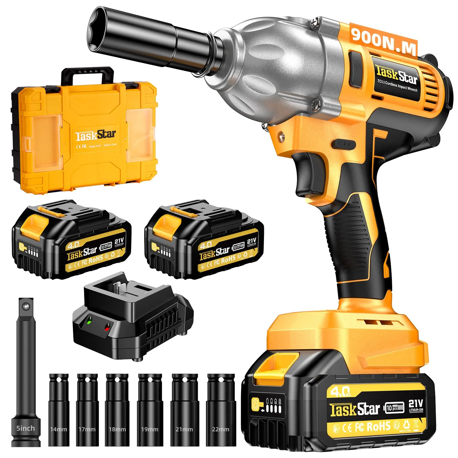 【TaskStar】1200Nm(886ft-lbs) Cordless Impact Wrench, Powerful 1/2 ...