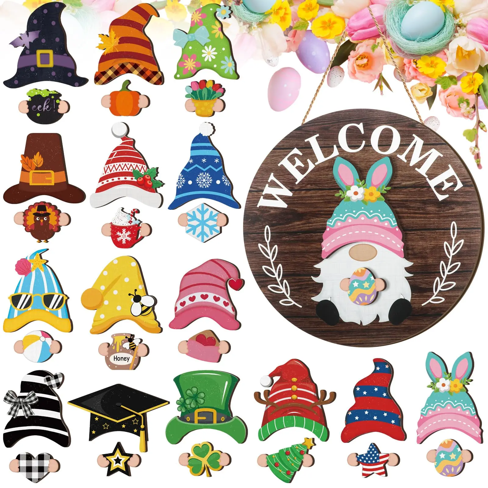 Interchangeable Gnome Welcome Sign for Door Decorations Wooden Gnome ...