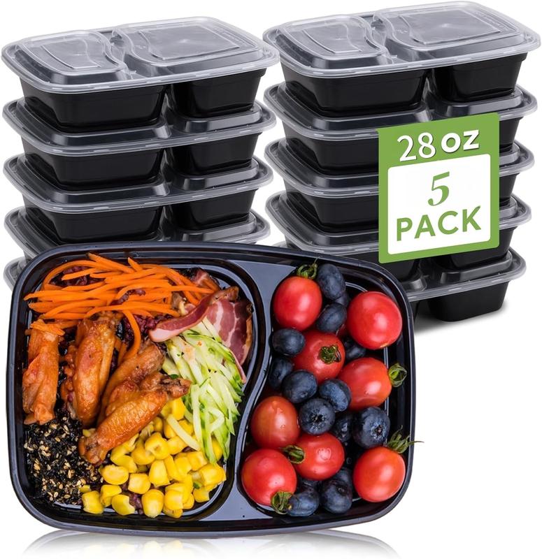 Meal Prep Containers, Microwave Safe, 5 Pack 32 Ounces 2 Compartments ...