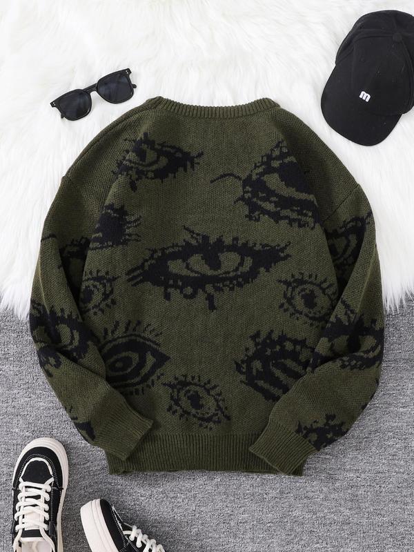 Men's All Over Eye Print Drop Shoulder Y2k Sweater, Fall Sweaters ...