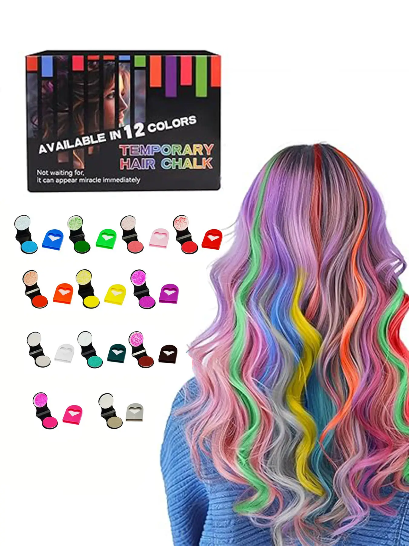 查看[12 Colors Temporary Hair Chalk for Girls & Adults, Washable Hair Dye ...