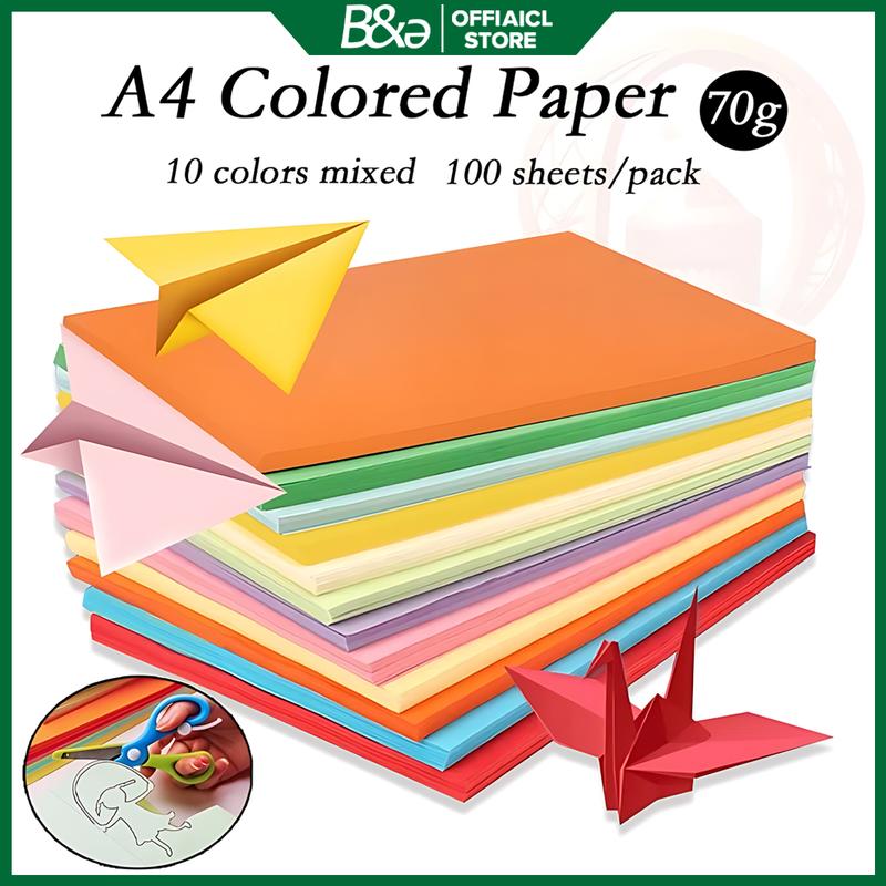 100 Pcs Colored Paper A4 size color paper sheets school supplies art ...