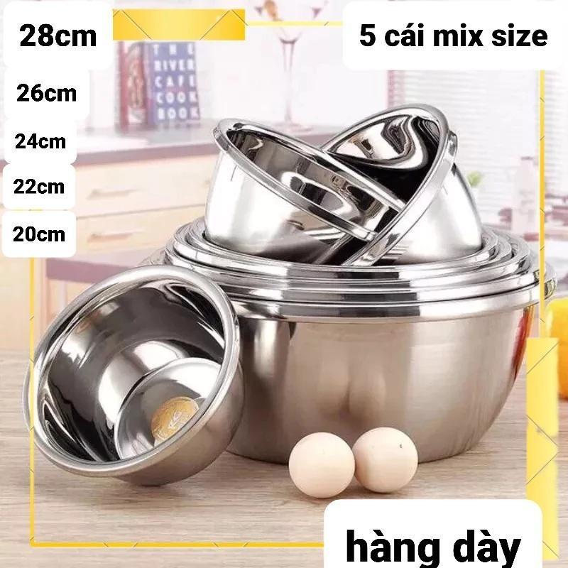 Combo 5 Thau Inox 304 Đủ Size Loại Dày Bóng Đẹp Rửa rau củ tiện lợi ...