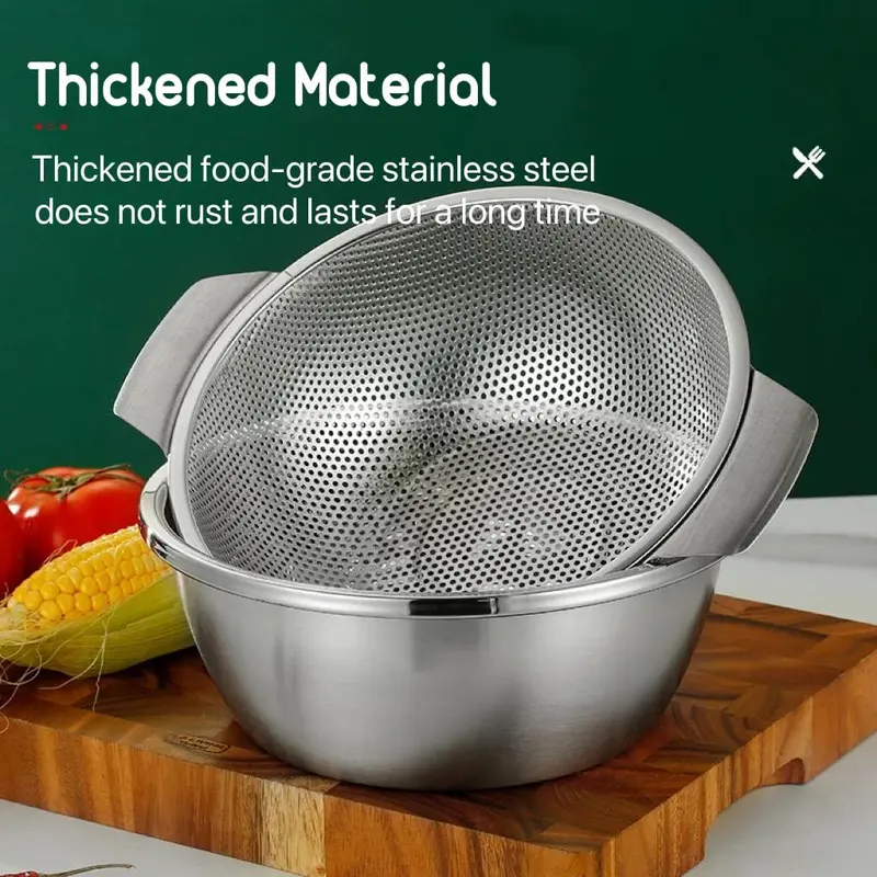26CM 304 Stainless Steel Colander Set Vegetable Draining Washing ...