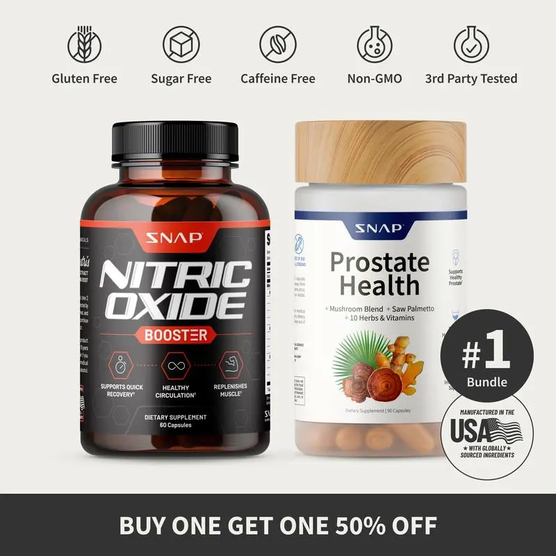 FIRST Nitric Oxide Booster 60ct + Free Prostate Health Bundle - Natural Supplement Capsules ...