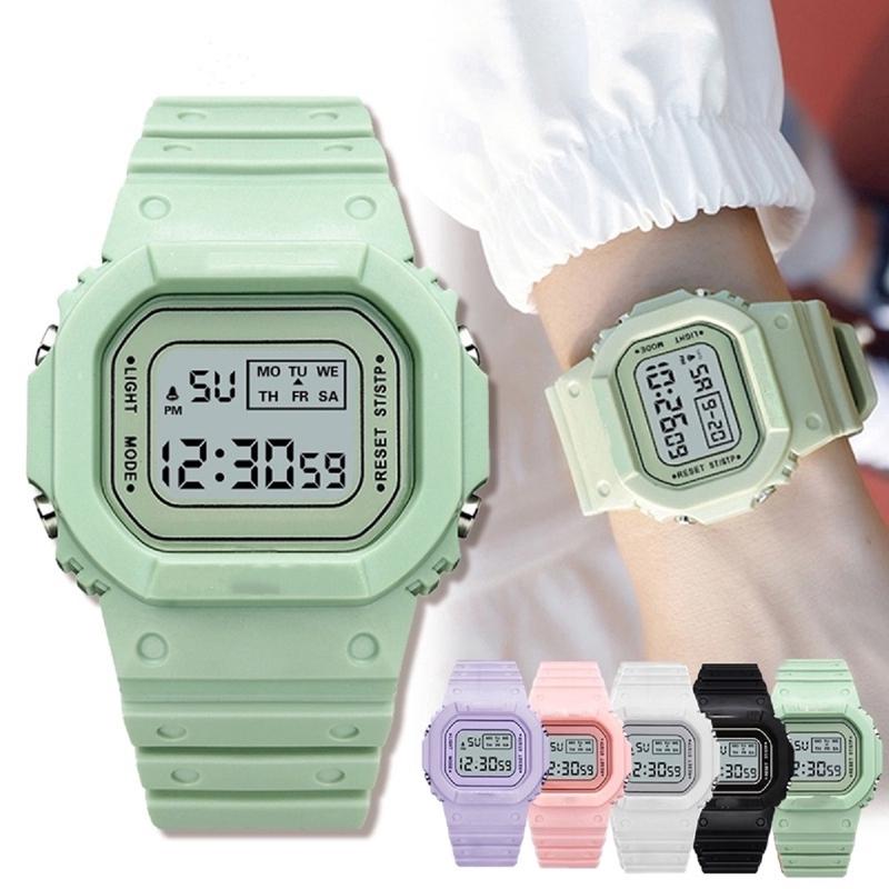 Simple LED Waterproof Watch Fashion New Matcha Green Square Watch ...