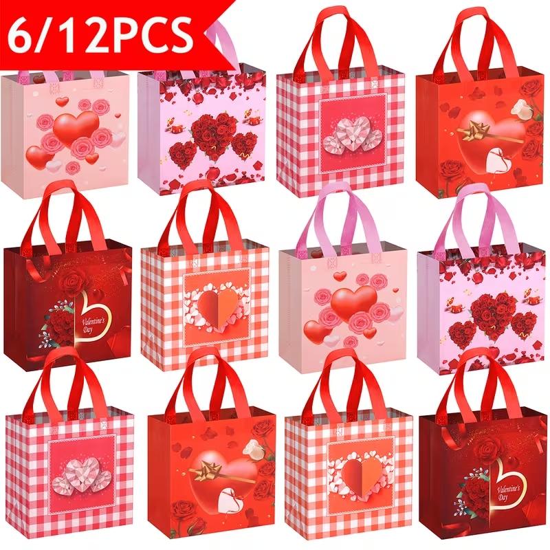 查看[6/12PCS Valentine's Day Gift Bags , Reusable Non-Woven Tote Bags ...