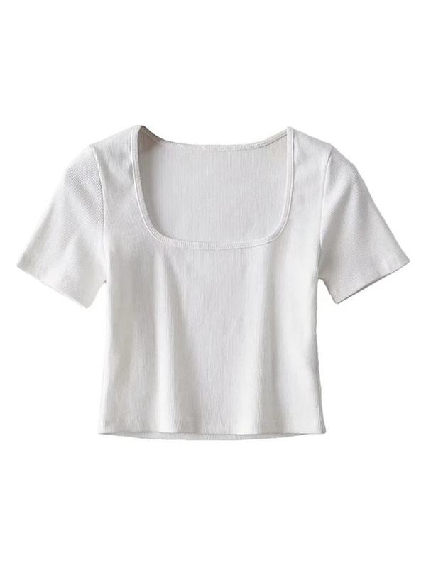 查看[Kemeja-T Crop Top Berusuk Leher Persegi, TODOBLACK, Untuk Wanita ...