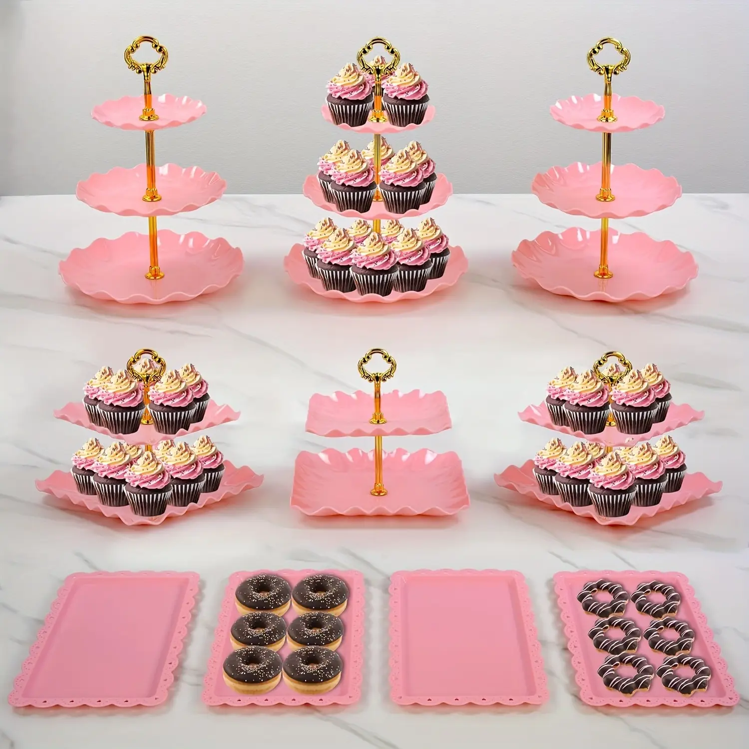 查看[10pcs Cake Stand Set with 3 Double-Tier And 3 Triple-Tier Cupcake ...