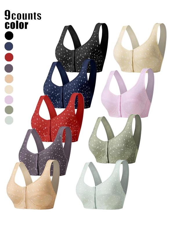 【Plus Size】Women's Solid Color Printed Wireless Push Up Front-closure ...