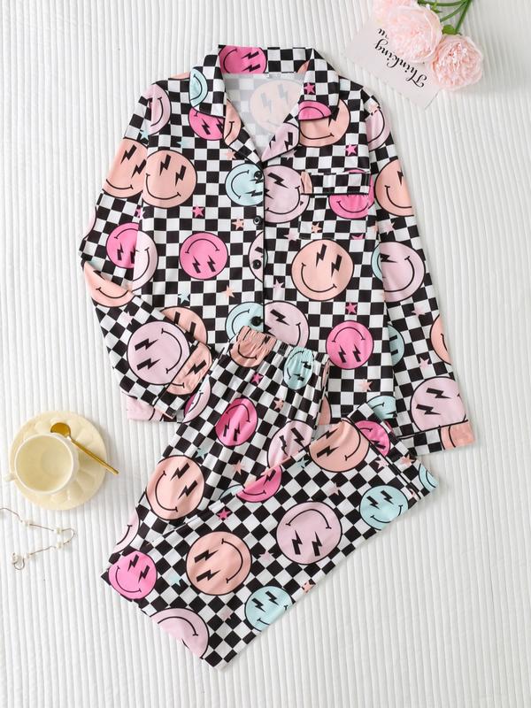 查看[Women's Christmas Plaid Smiley Face Print Pajama Set, Lightweight ...