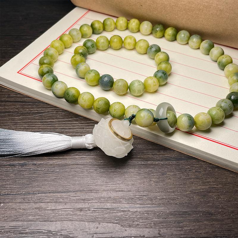 查看[Gelang Bodhi jed putih warna limau hijau kecil, berukir, boleh ...