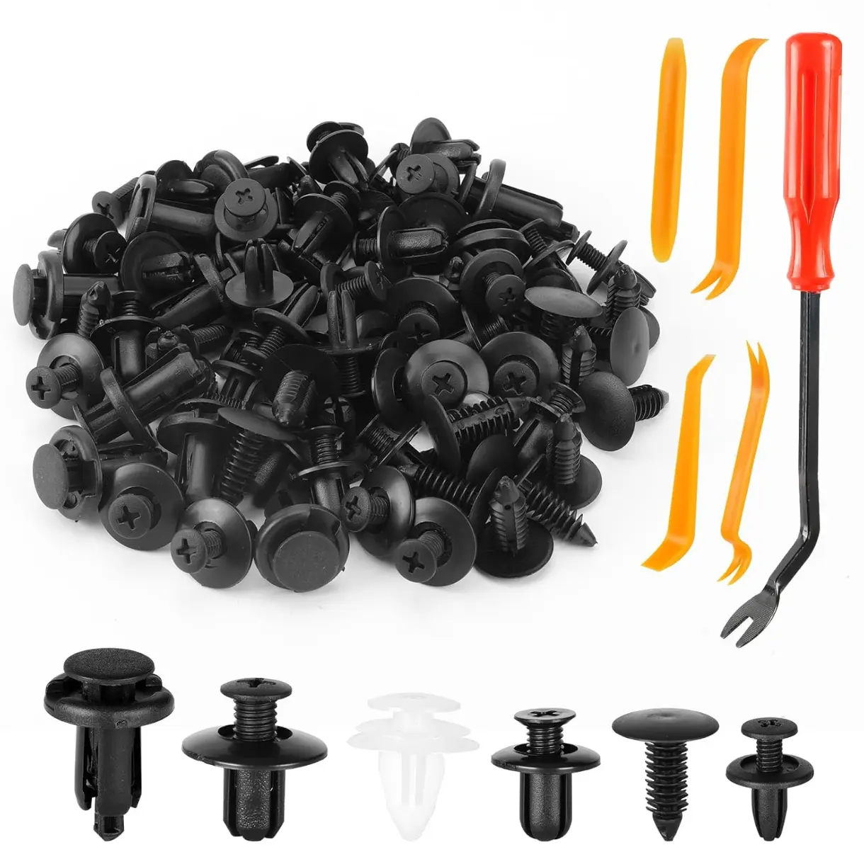 100 PCS Car Bumper Retainer Clips, 6 Type Nylon Fasteners Rivet ...