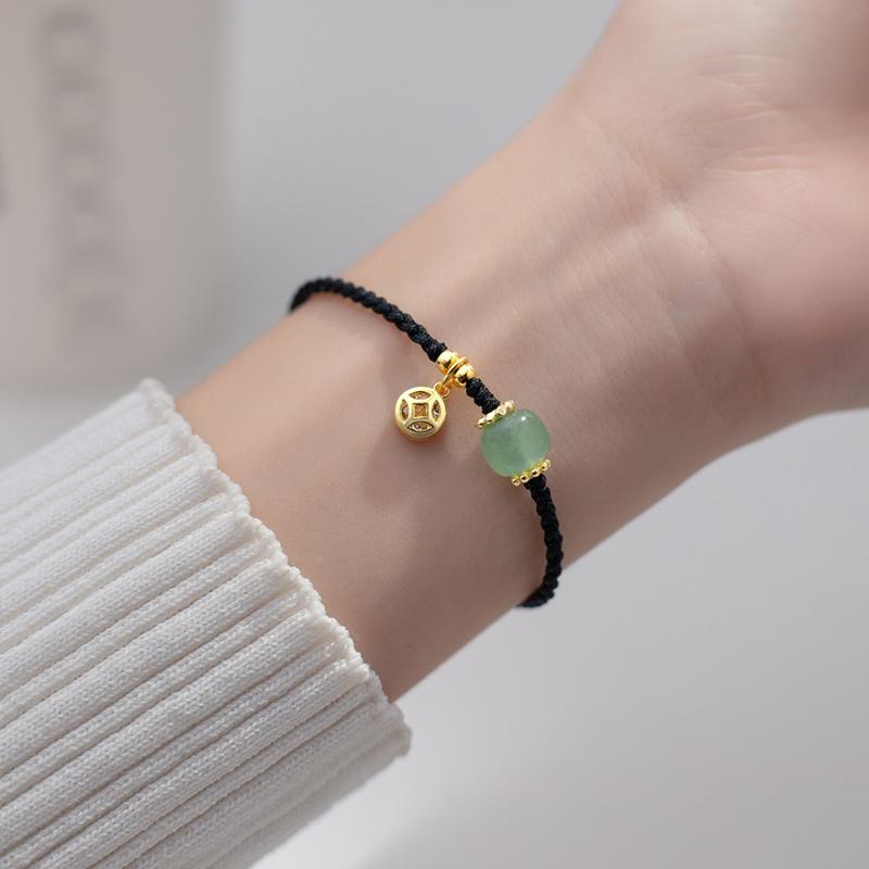 查看[Hand-Woven Money Coin Jade Beaded Bracelet Adjustable Classic ...