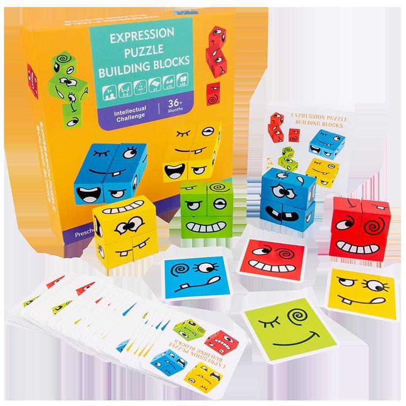 Wooden Face Expression Puzzle Face-Changing Cube Building Blocks Toy by ...