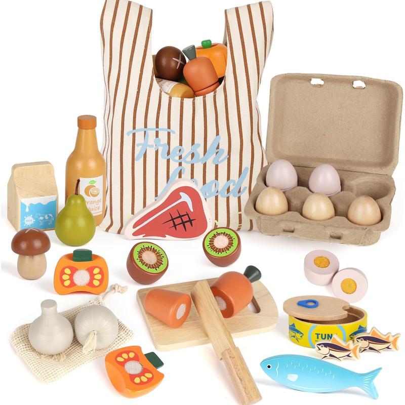 查看[Wooden Play Food Sets for Kids Kitchen, Food Toys for Toddlers 3 ...