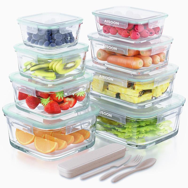 [Utensilios Gratis] 9 Piezas Recipientes de Vidrio para Alimentos (8 ...