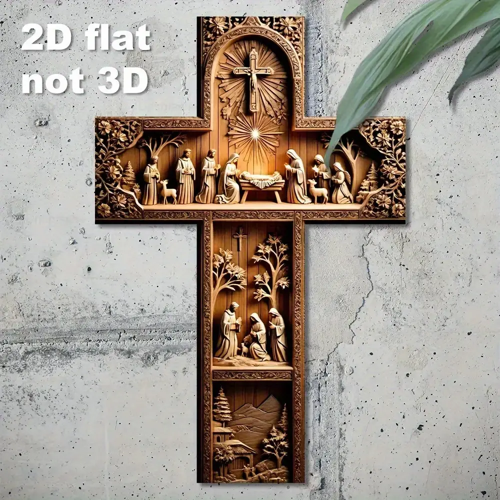 查看[2D flat, 8x12 inch vintage wooden wall cross -2D flat design ...
