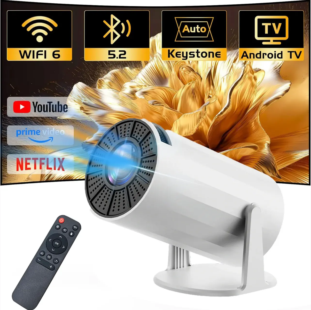 HY300 Pro Portable Projector Android 11 Dual Wifi6 1080P 1280x720P ...