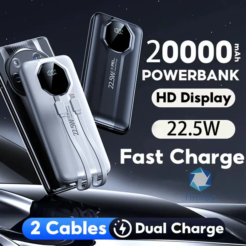 TIMI3C PowerBank 20000mAh Super PD22.5W Pengisian Cepat Dual Kabel PD ...