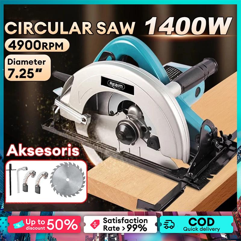 REAIM Circular Saw Wood Plastic Cutter 1400W 7 1/4” 185mm Blade Cutting ...