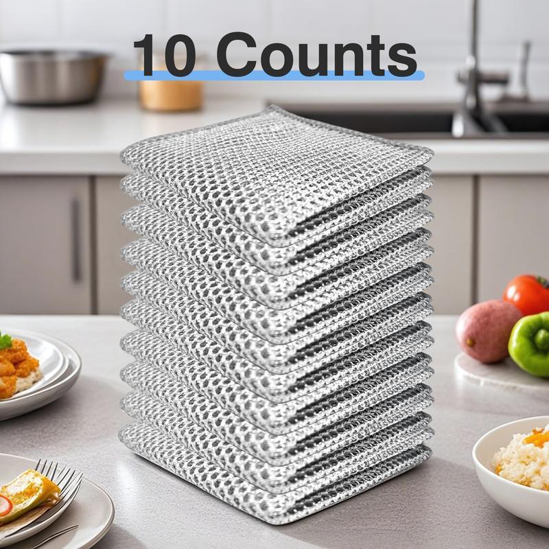 Stainless Steel Dishwashing Rag, 10 Counts Reusable Wire Cleaning Cloth ...