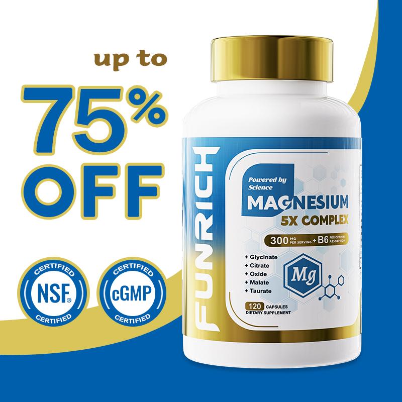 FUNRICH 5X Magnesium Supplement 1100mg for Sleep, Muscle, Heart & Nerve ...