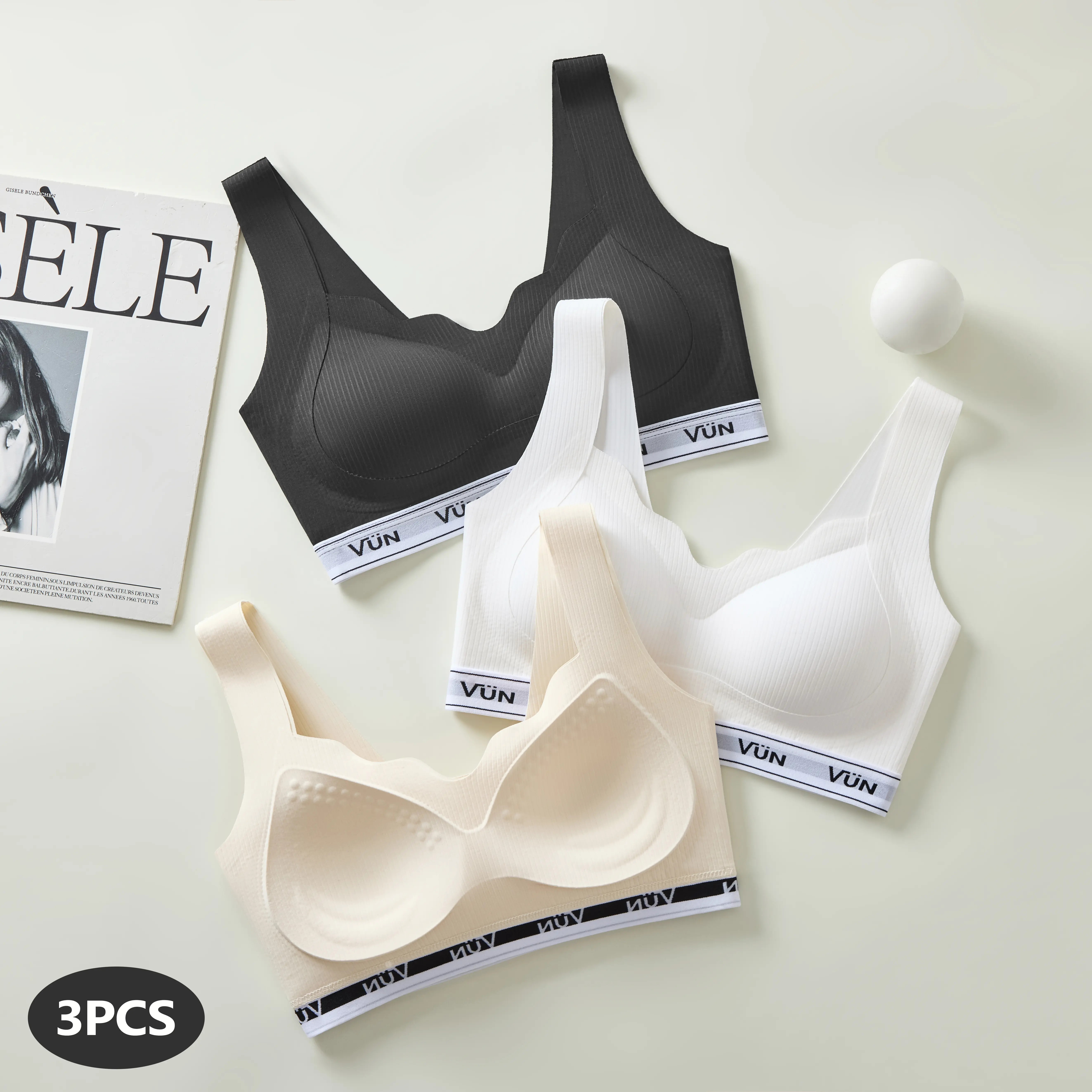 查看[3-pack New Fashion Seamless Bras, Medium Support Wire-free One-piece ...