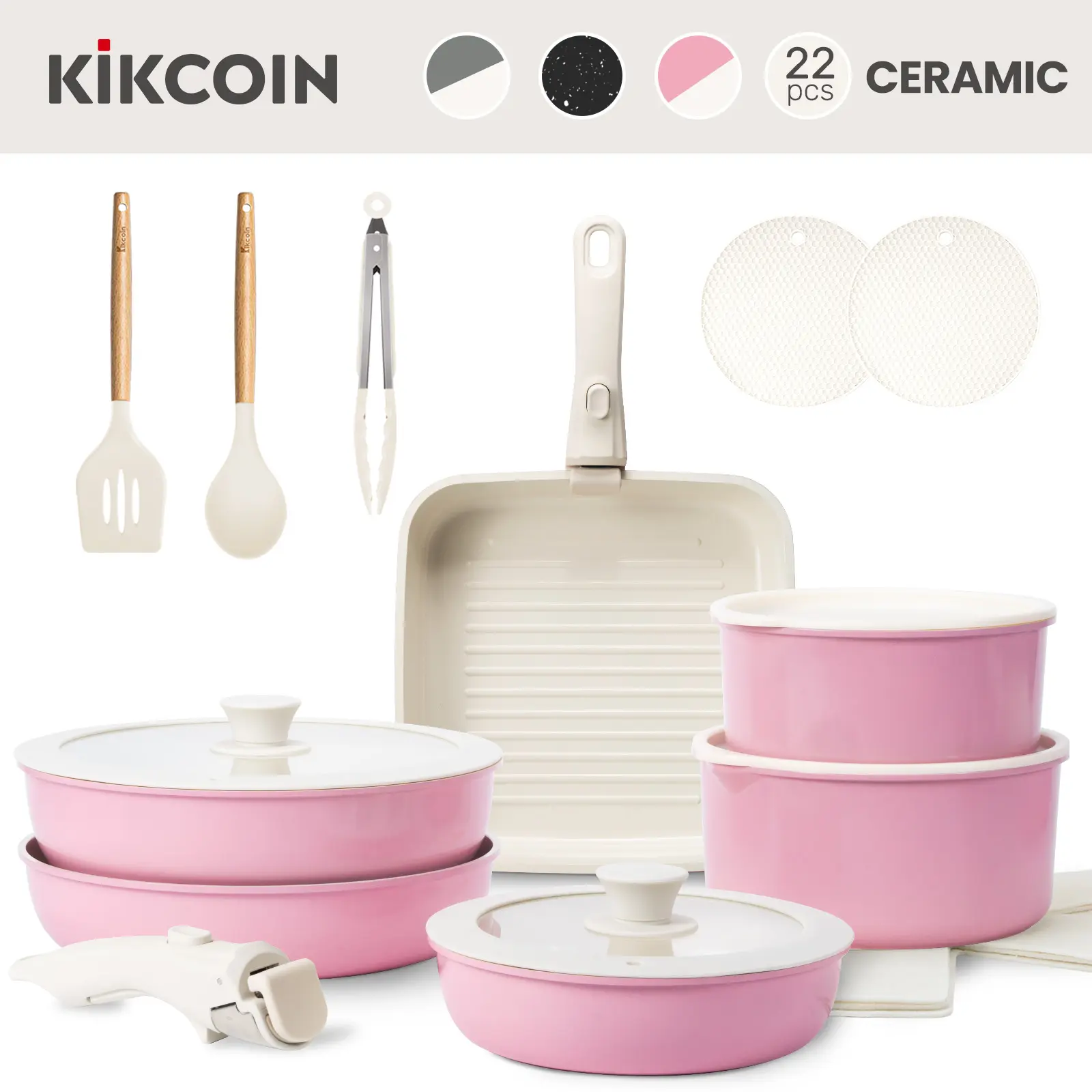 [Game-changer]Kikcoin Non-Toxic Nonstick Ceramic Pro 22pcs pots and ...