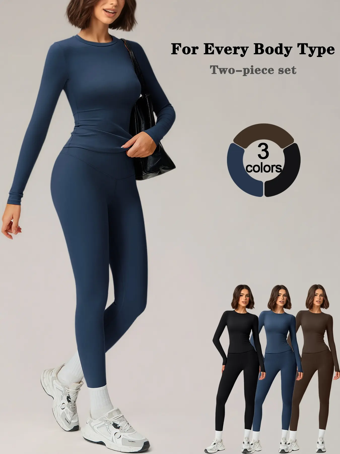 查看[2 Piece set Women's Sportswear Set Solid Color Crew Neck Long Sleeve ...
