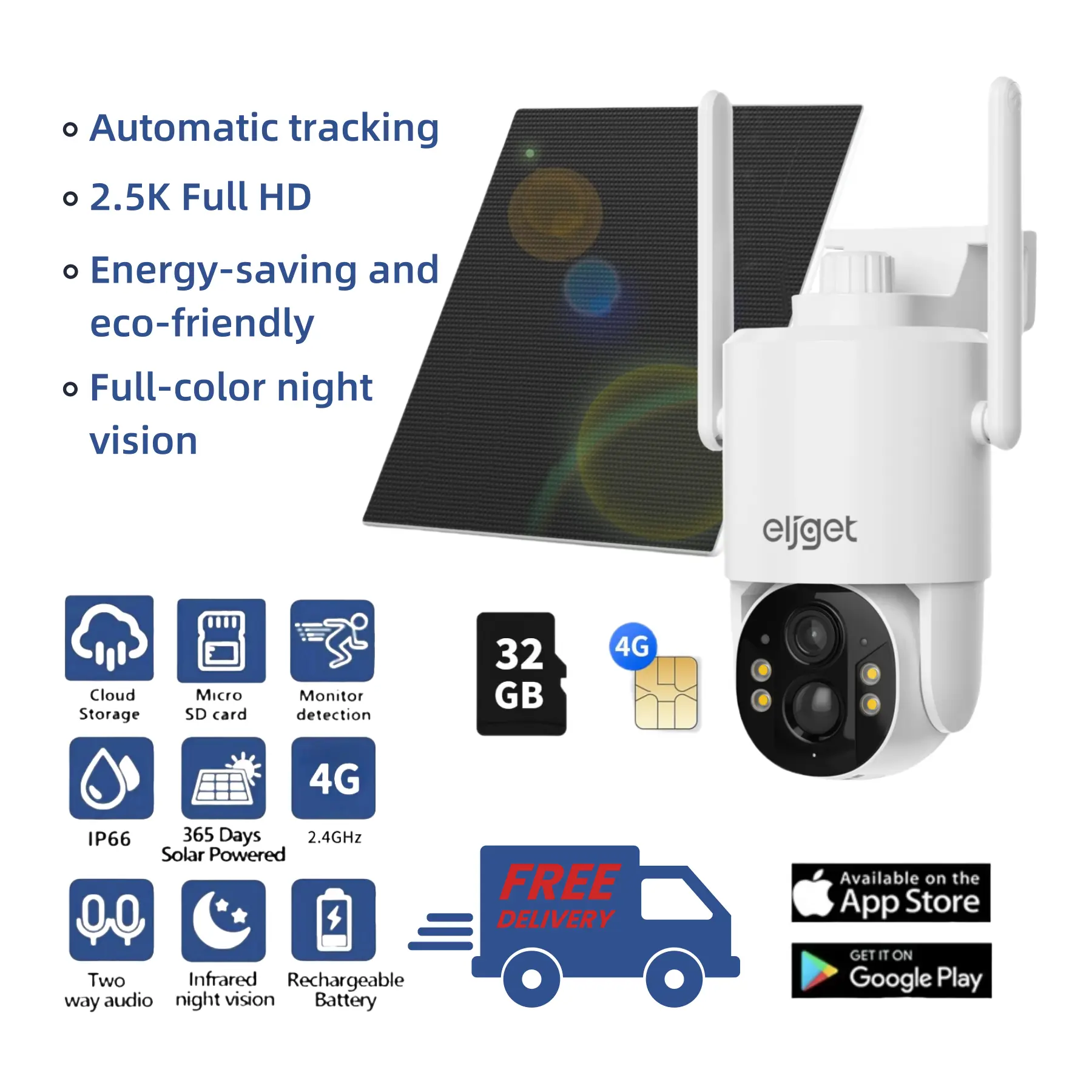 4G LTE Cellular Security Camera, No Wifi Security Camera, 2.5K Solar ...