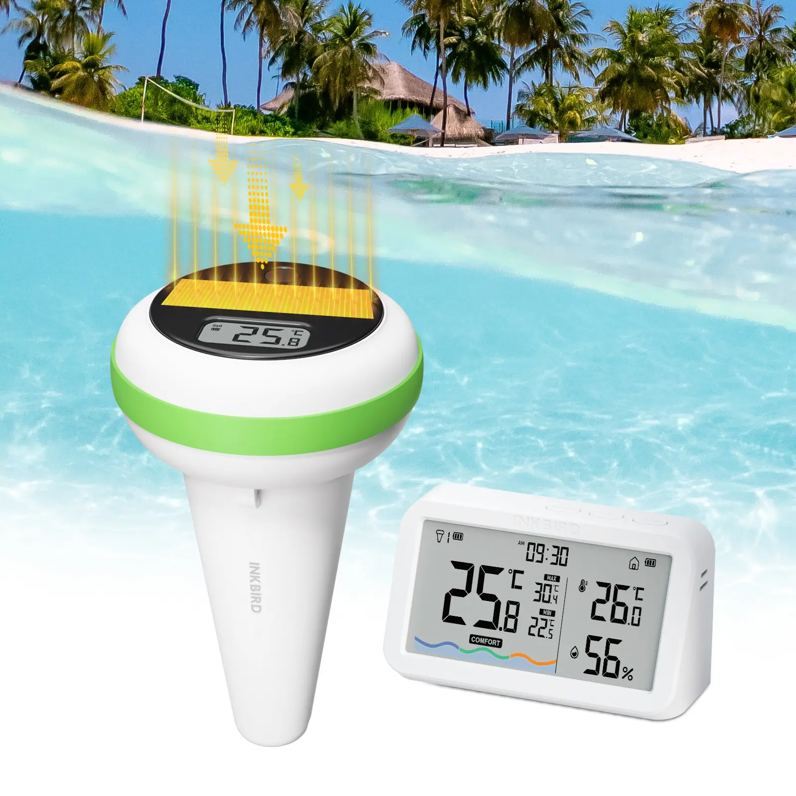 INKBIRD Smart Solar-Powered Pool Thermometer， Wireless Floating ...