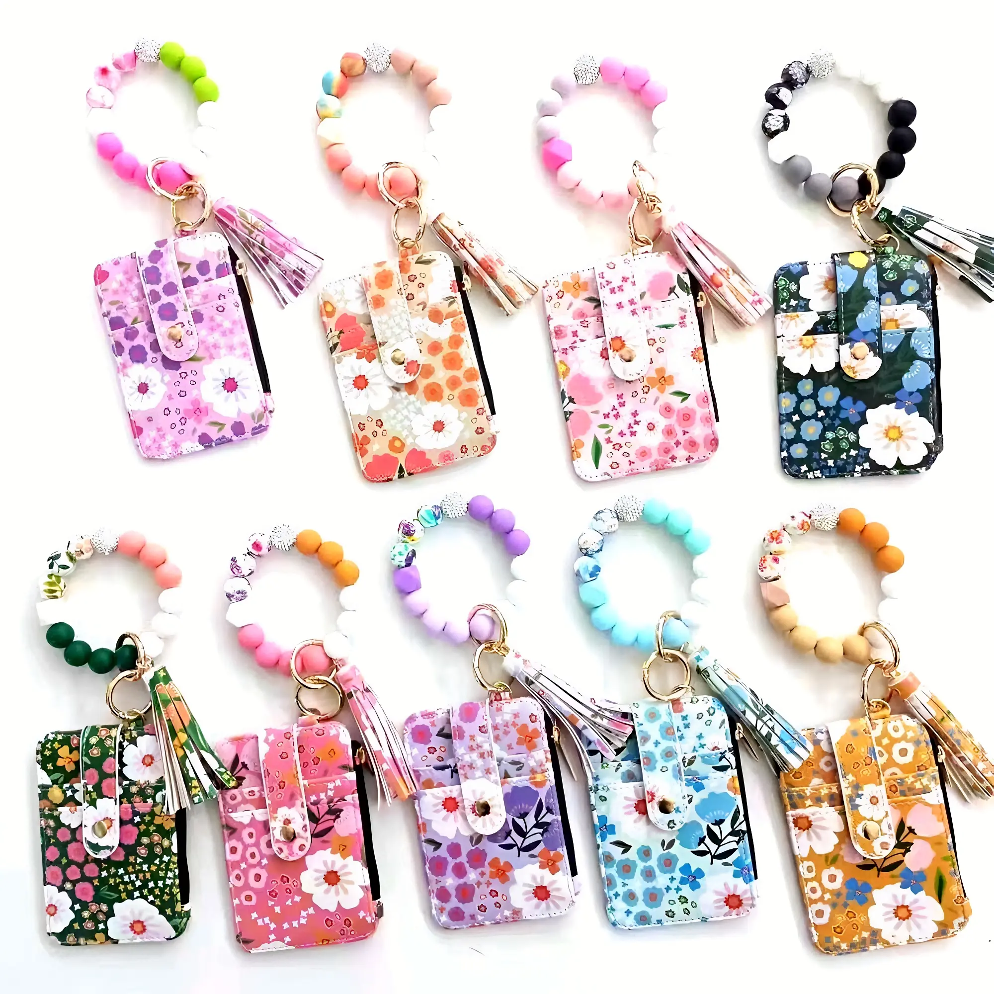 查看[Flower Keychain Wristlet Wallets for Women Cute Silicone Beaded ...