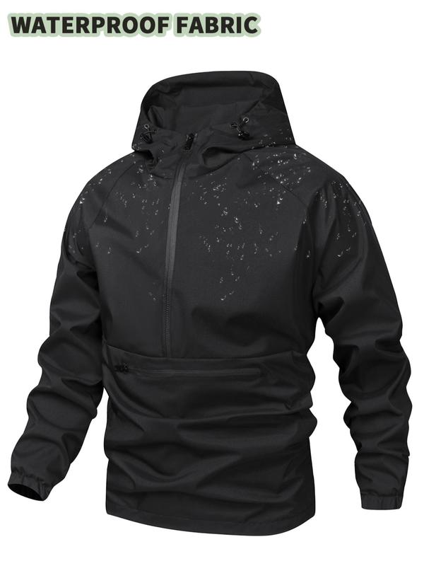 Men's Solid Color Half Zip Pocket Hooded Jacket, Regular Fit Casual ...