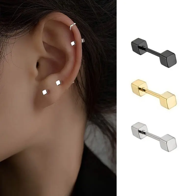查看[Set Subang Helix Blok, 1 Pasang, Subang Hitam untuk Wanita dan Kanak ...