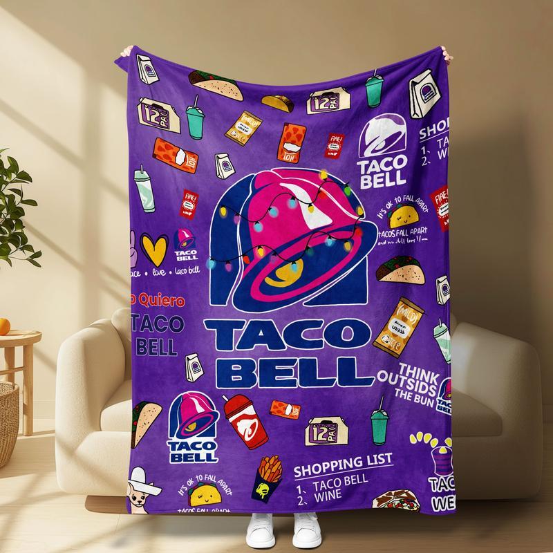 查看[Taco Bell Themed Flannel Blanket, Bold Graphics, Tacos Drinks Sauce ...