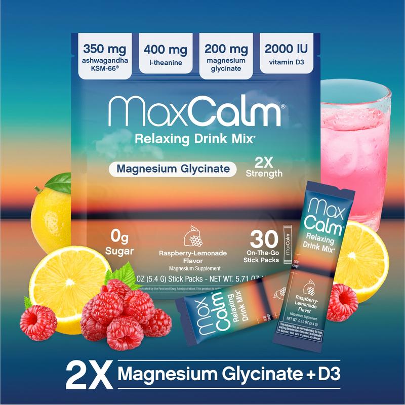 查看[MaxCalm Relaxing Drink Mix - Raspberry-Lemonade Flavor - Magnesium ...