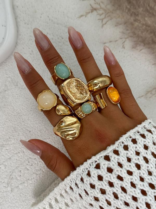 查看[7 Pieces Women's Vintage Fashion Geometric Design Ring Set, Bold ...