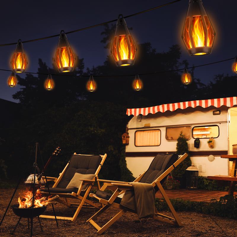Solar Flame String Lights - 42ft 15 LED Lights Outdoor Solar String ...