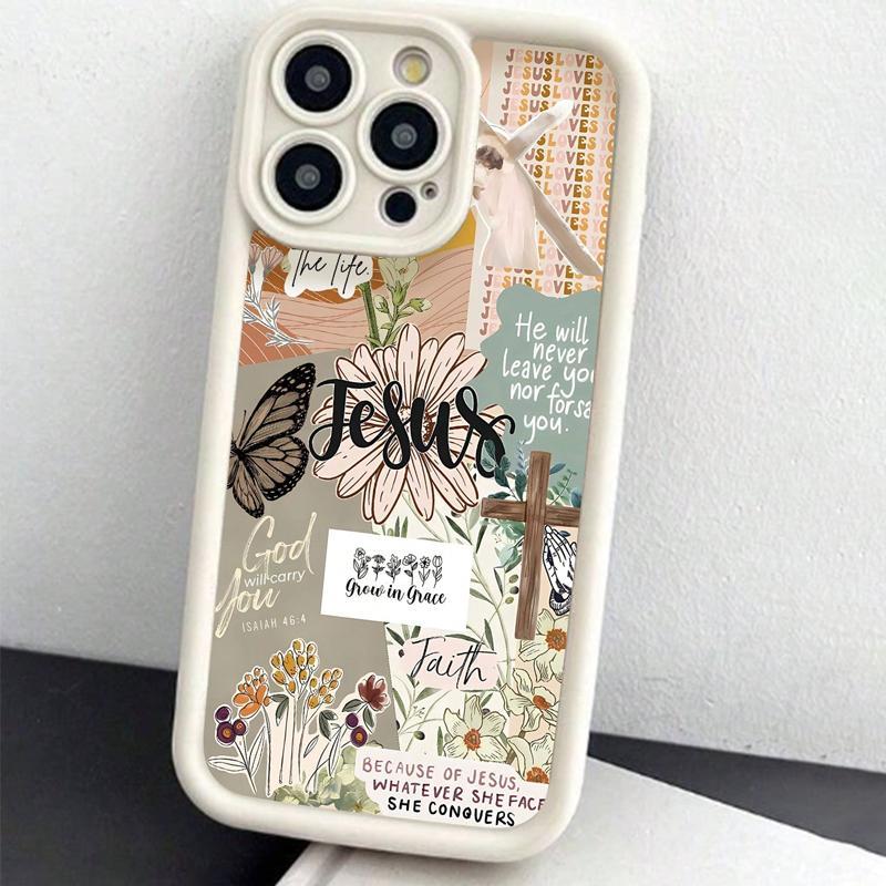 Floral & Letter Pattern Phone Case, Anti-drop Cellphone Protective Case ...