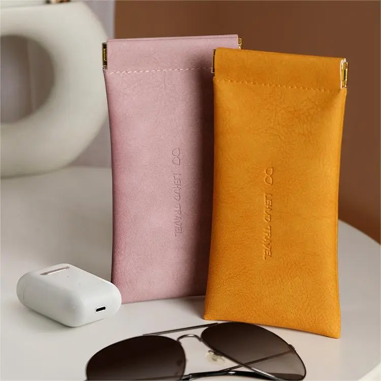 Leather Eyeglasses Cases PU Soft Sunglasses Pouch Squeeze Top Portable ...