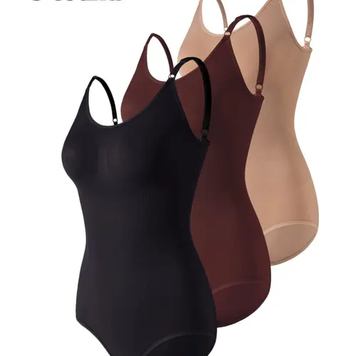 Women's Plain Adjustable Strap Ring Linked Knit Shapewear Bodysuit ...