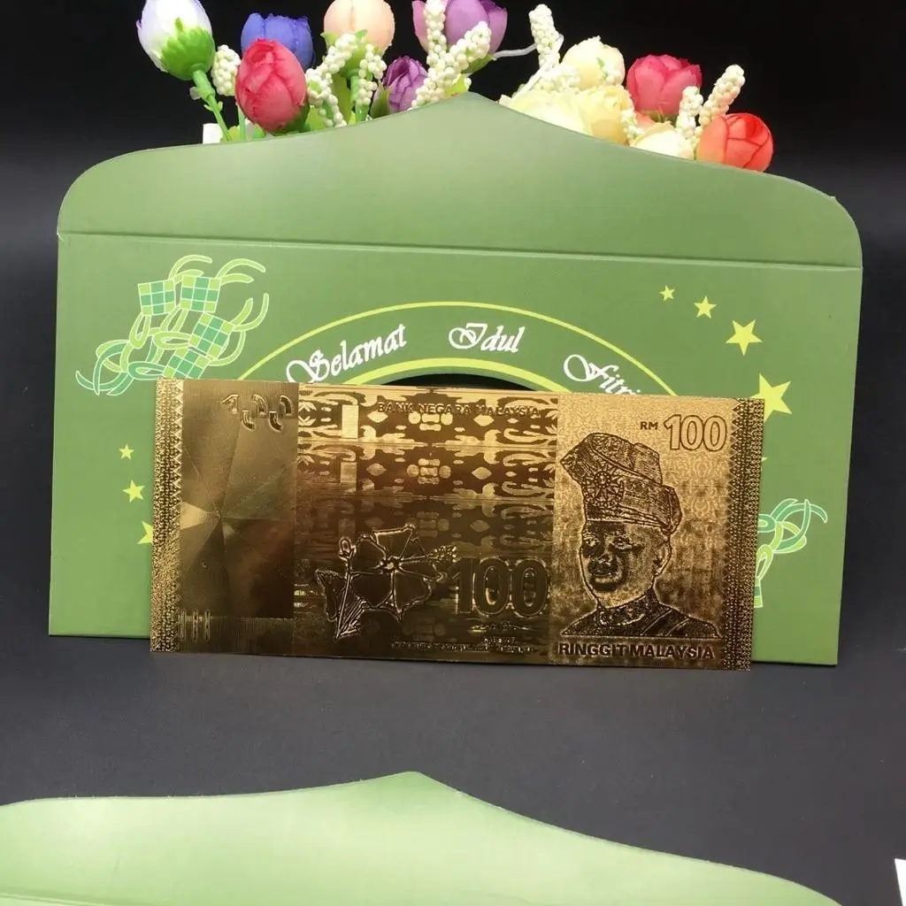 Duit Raya RM100 plated Foil Money with Green Pocket Ringgit Raya Gift ...