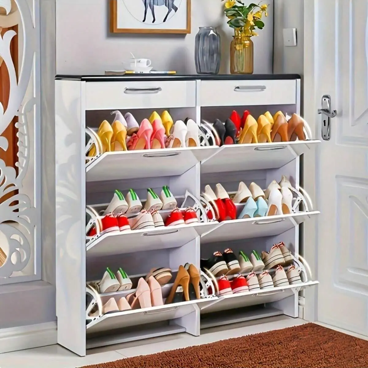 Stainless Steel Shoe Rack, 3-layer Shoe Storage Rack with Concealed ...