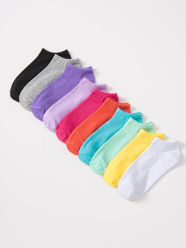 Women's 10 Pairs Solid Color Ankle Socks, Lady Casual Comfort Low Cut ...