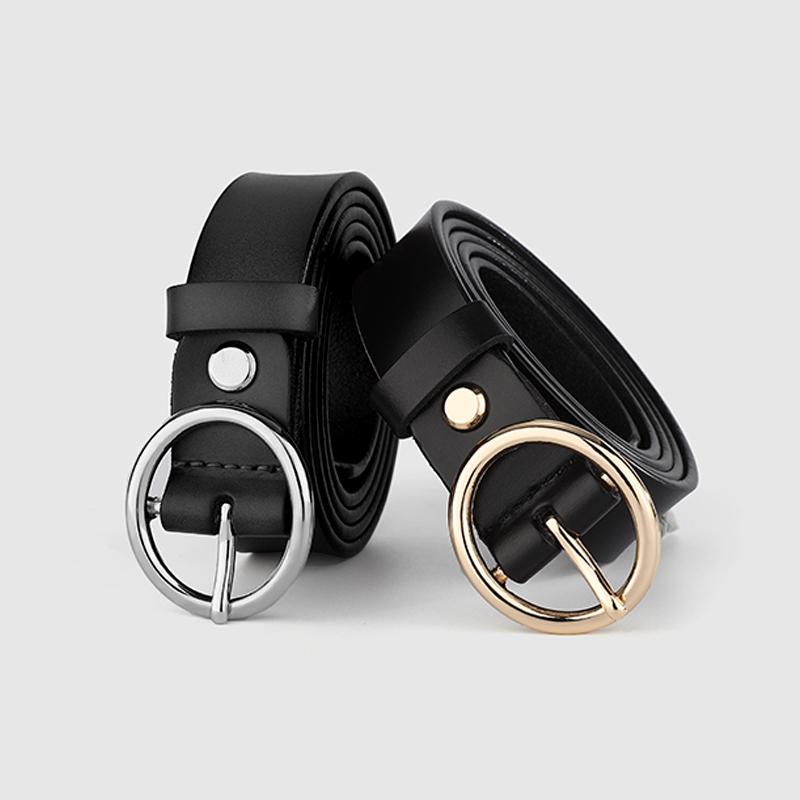 221# Women's All-Match Round Buckle Leather Belt Fashion Casual Thin ...