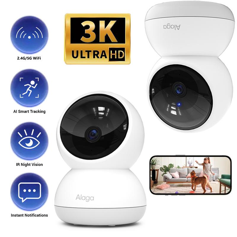 【Alaga AI 2K 2.4G/5G WiFi6 Security Camera】3MP CCTV Indoor Monitor 360 ...