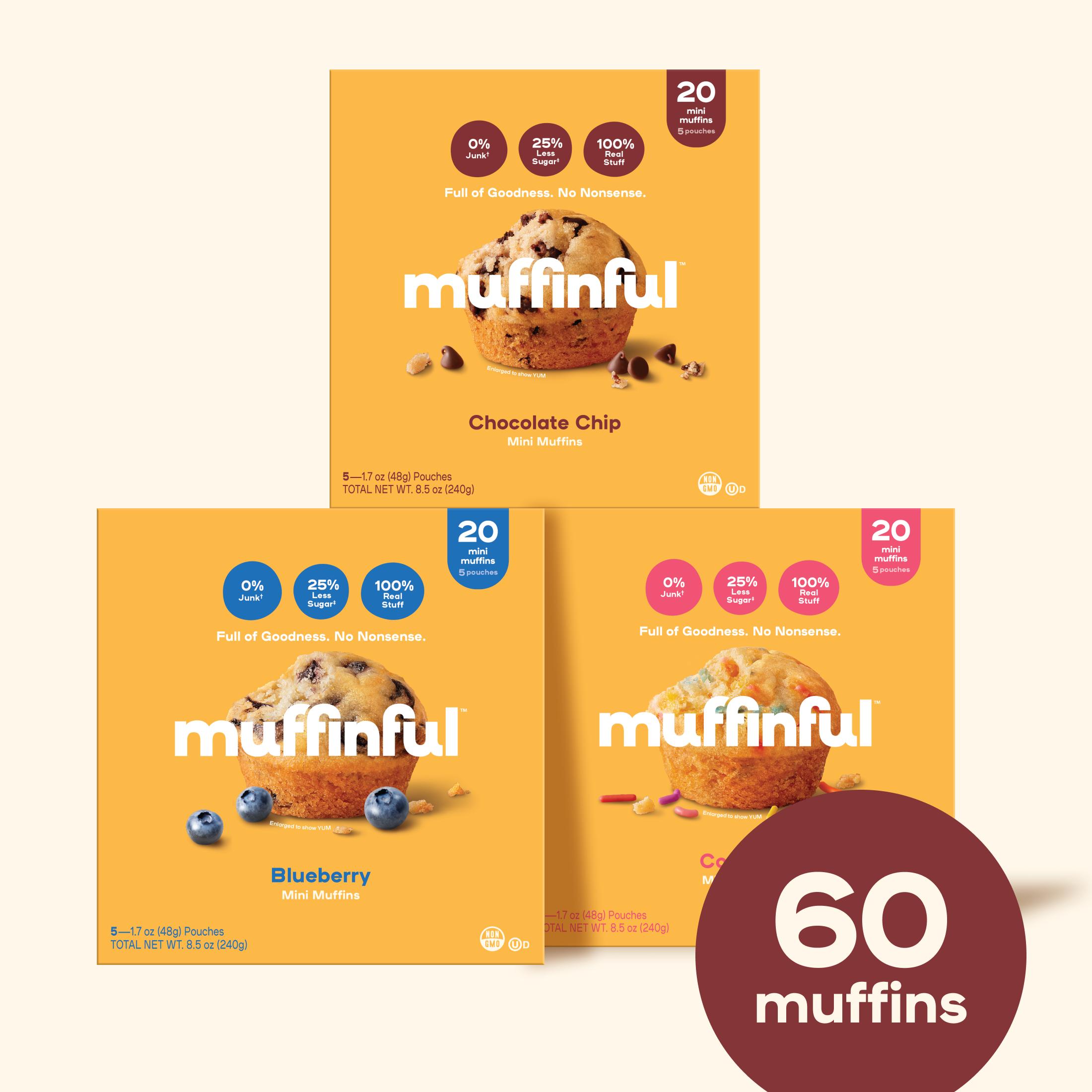 Muffinful Mini Muffin Variety Pack - Chocolate Chip, Blueberry ...